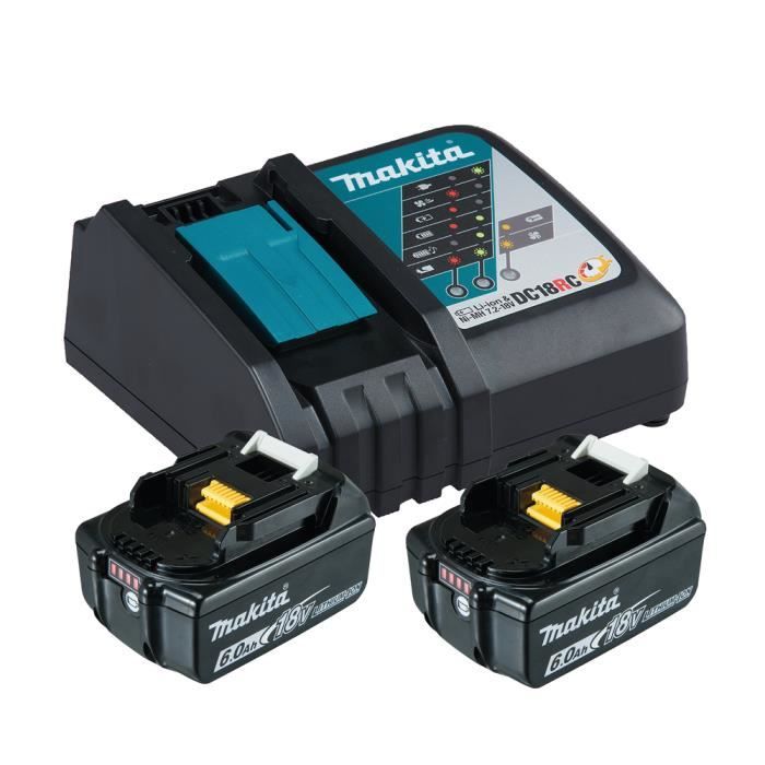 Kit d'alimentation - Makita - 199480-6 - 2x Batteries 18V 6Ah - Chargeur rapide DC18RC - Li-ion ...