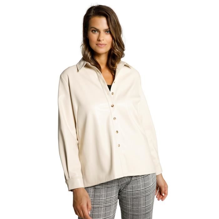 ULLA POPKEN Shacket, effet cuir, col chemise, dos plus long champagne ...