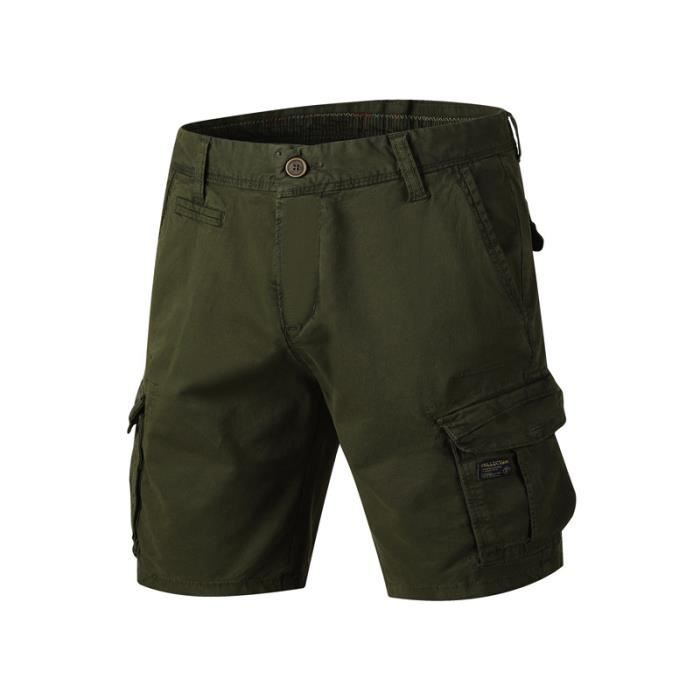 Short Cargo Homme Ete Coton Coupe Droite Casual Short Multipoches ...