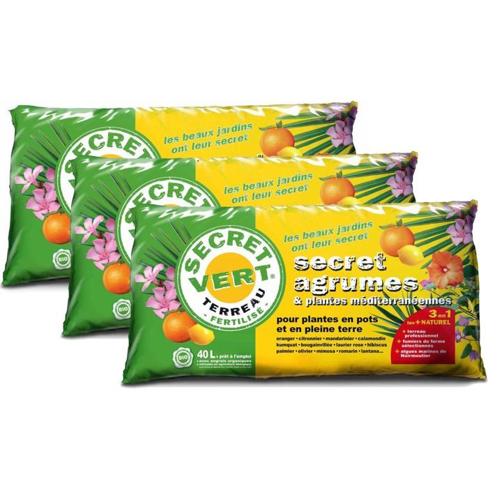 Terreau bio pour agrumes et plantes méditerranéennes 40 L (lot de 3 ...