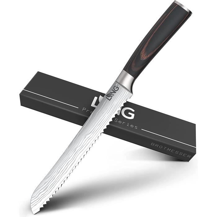 LNG Premium Couteau à pain (32cm) - Couteau à pain tranchant en acier inoxydable ondulé avec ...