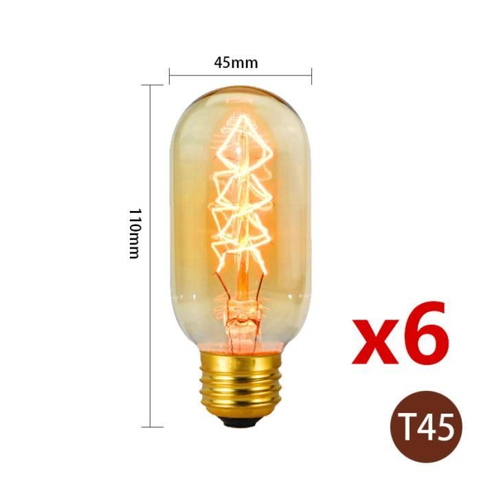 T45 Spiral 6 pcslot Rétro Ampoule Filament Lumière 40W E27 Vintage ...