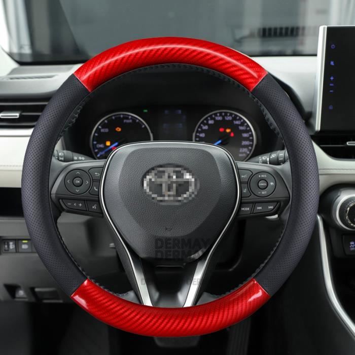 COUVRE-VOLANT,Red--Housse de volant de voiture en cuir véritable ...