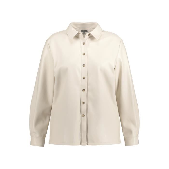 ULLA POPKEN Shacket, effet cuir, col chemise, dos plus long champagne ...