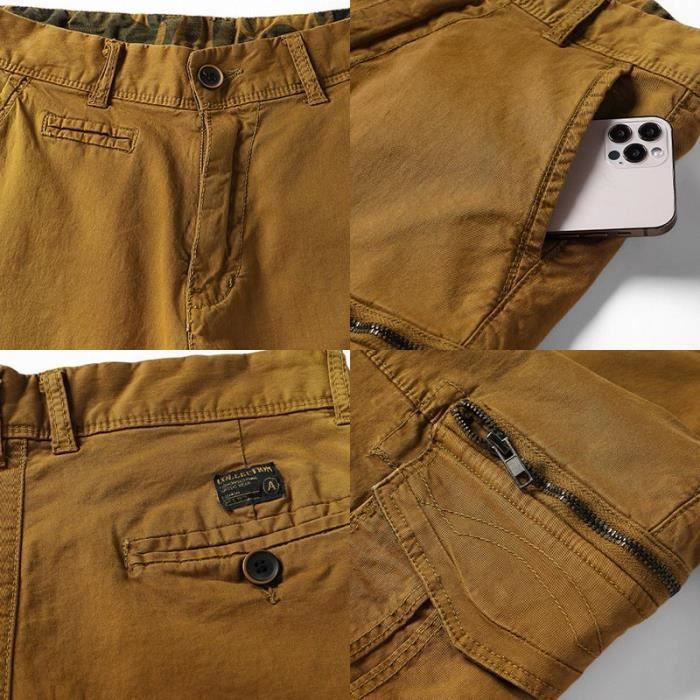 Short Cargo Homme Ete Coton Coupe Droite Casual Short Multipoches ...