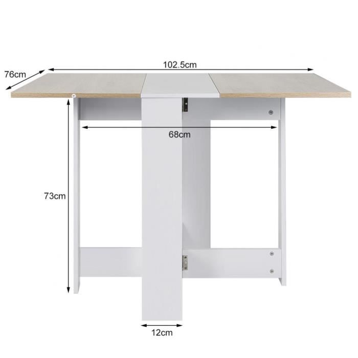 Table Console Pliable XUANYU - Blanc et chêne - 103*76*73.4cm ...