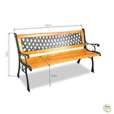 Banc de jardin en fonte TERRE JARDIN Modele standard Marron Bois massif Exterieur Cdiscount Jardin
