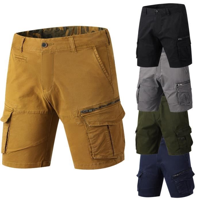 Short Cargo Homme Ete Coton Coupe Droite Casual Short Multipoches ...
