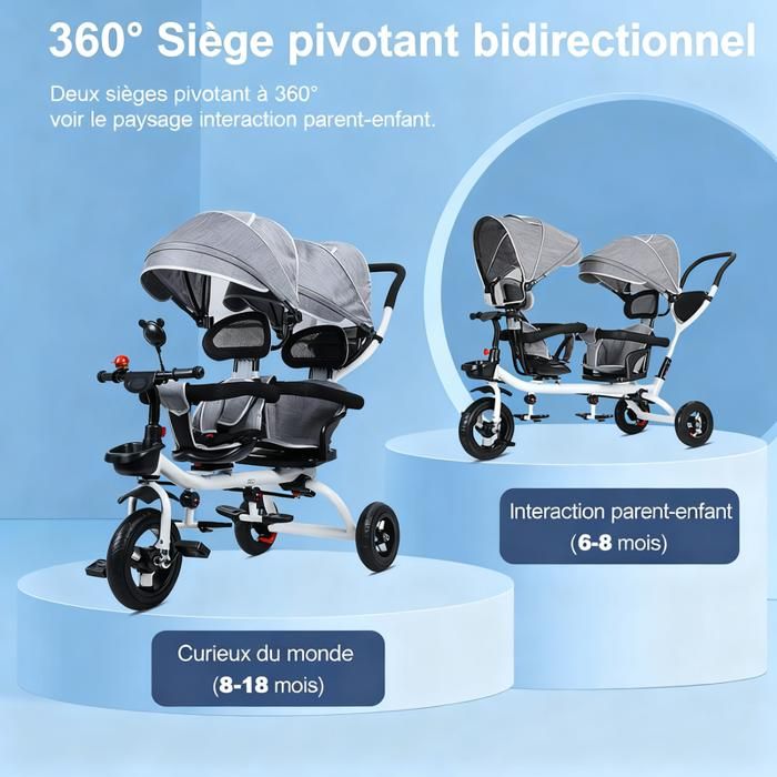 TRICYCLE evolutif POUR ENFANT - FIANAO - Double Siège - Pare-Soleil ...
