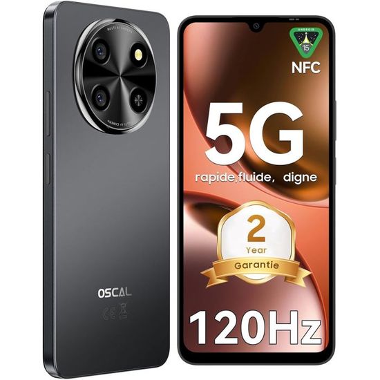 OSCAL Tiger 8 Smartphone 5G 6.88'' HD+ 120Hz - 12Go RAM, 128Go, Noir ...