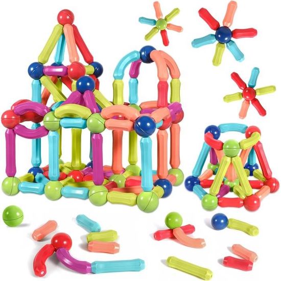 84Pcs Bloc Construction Magnetique Enfant Colorés - Jouets de Construction 3D -Cadeau Pour ...