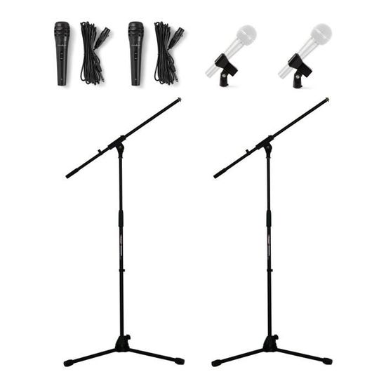 2 Pieds de Microphone professionnel télescopique avec PERCHE potence + 2 fixations support Micro ...