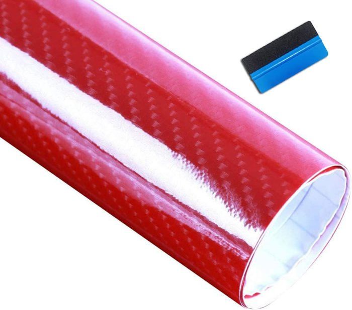 Autocollant rouge 6D en fibre de carbone brillant pour voiture, film ...