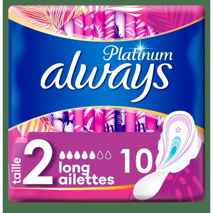 ALWAYS Serviette Hygiénique Platinum Long Ailettes Taille 2 x10 ...