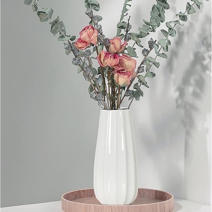Vase en céramique blanc Hauteur : 20 cm Moderne Décoratif Décoration de ...