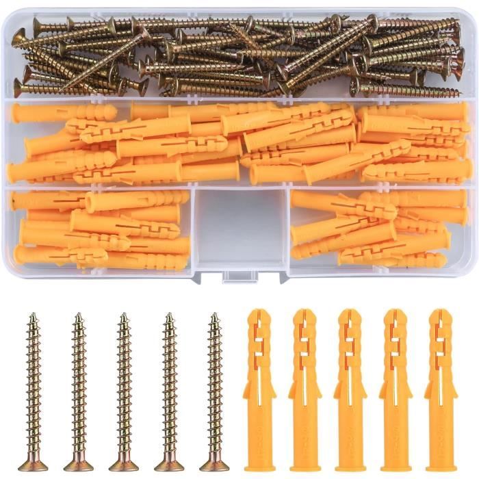 100 Pièces M5 Vis Et Chevilles Set(100 Chevilles Pour Plaque De Plâtre ...
