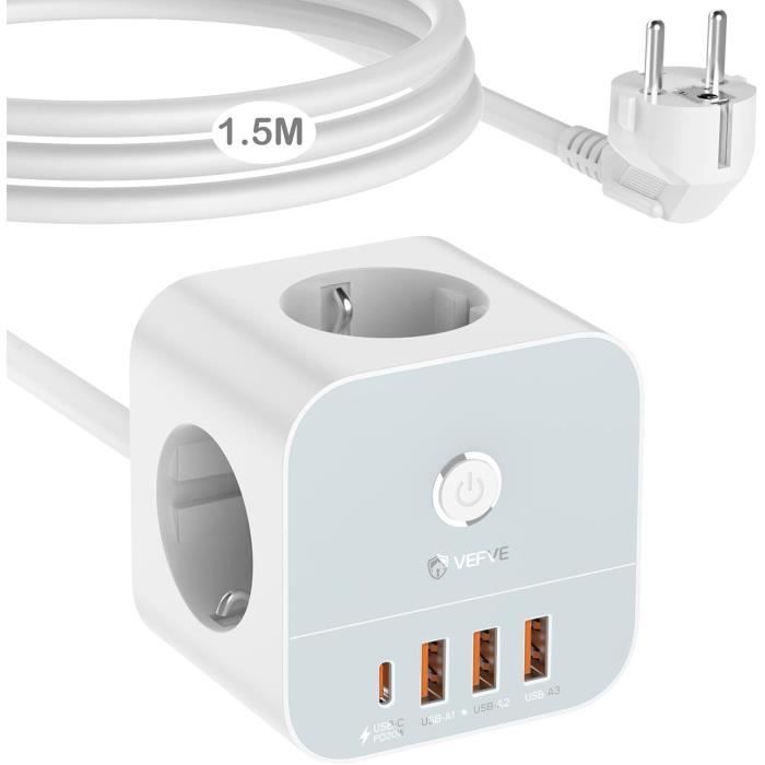 Bloc Multiprise Cube Avec Usb, Multiprise 7-En-1, Adaptateur Prise Multiple Avec 3 Prises 1X Usb ...