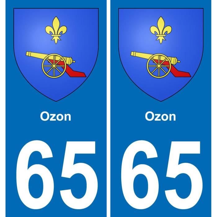 65 Ozon autocollant sticker plaque immatriculation auto ville (angles: angles droits ...