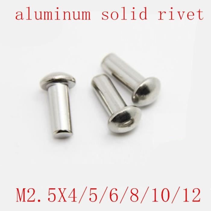 M2.5X4 -Rivet rond en Aluminium massif,100mm,2.5 pièces,M2.5 * 4-5-6-8 ...