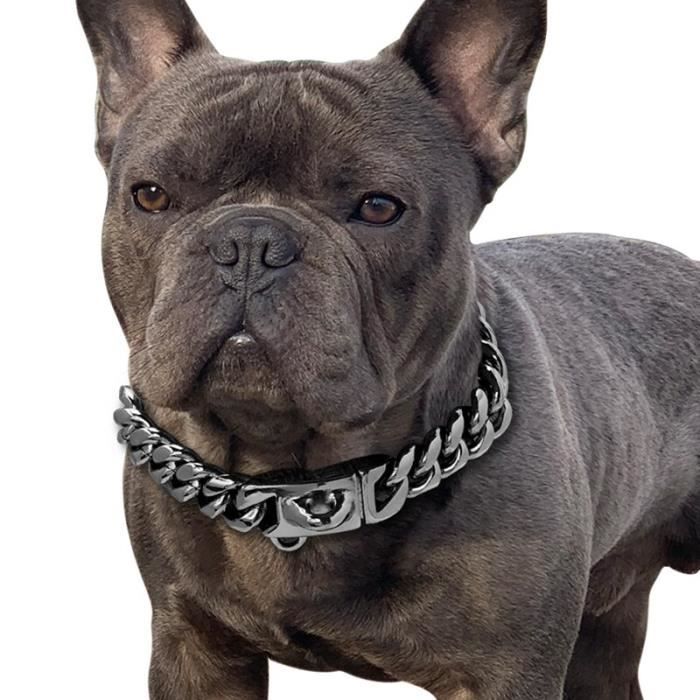 Metal Silver Dog Collar 14mm Width Stainless Steel Dogs Cuban Link ...