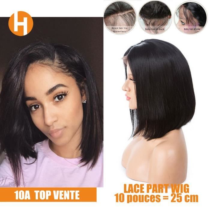 Perruque bresilienne femme lace part wig lisse REMY 10pouces=25cm 100% ...