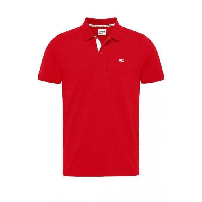 Polo rouge - Tommy Jeans - Manches courtes - Col polo Rouge - Cdiscount ...