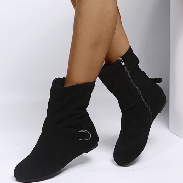 Bottes courtes pour femmes en daim mode bout rond Unique - Noir Zoupu ...