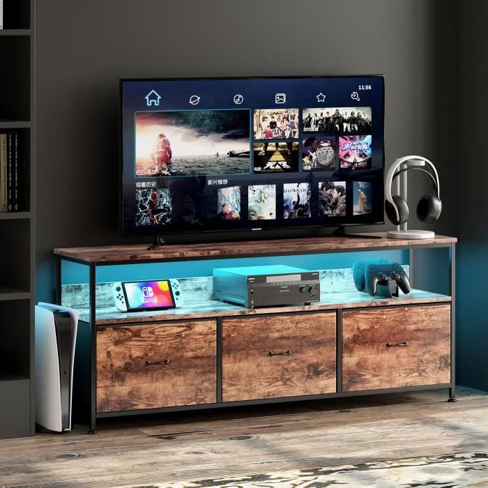 Meuble TV, 137 cm LED Table TV, Meuble Tele avec 3 Tiroirs en Tissu ...