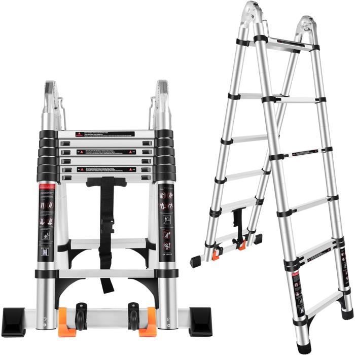 4,4M (2,2+2,2M) Échelle Télescopique Pliante, 2 En 1 Escabeau Pliant Ladder, Échelle En ...