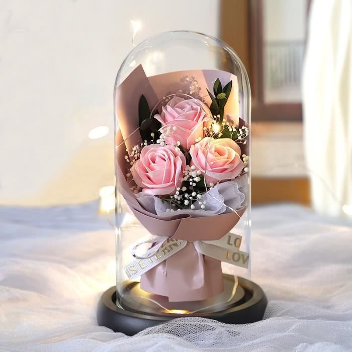 Fleur Eternelle - Rose Enchantée - Dôme en Verre - Lumières LED ...
