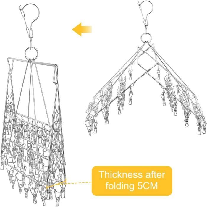 36 Clips Sock Dryer Folding Stainless Steel Space-Saving Drying Rack ...
