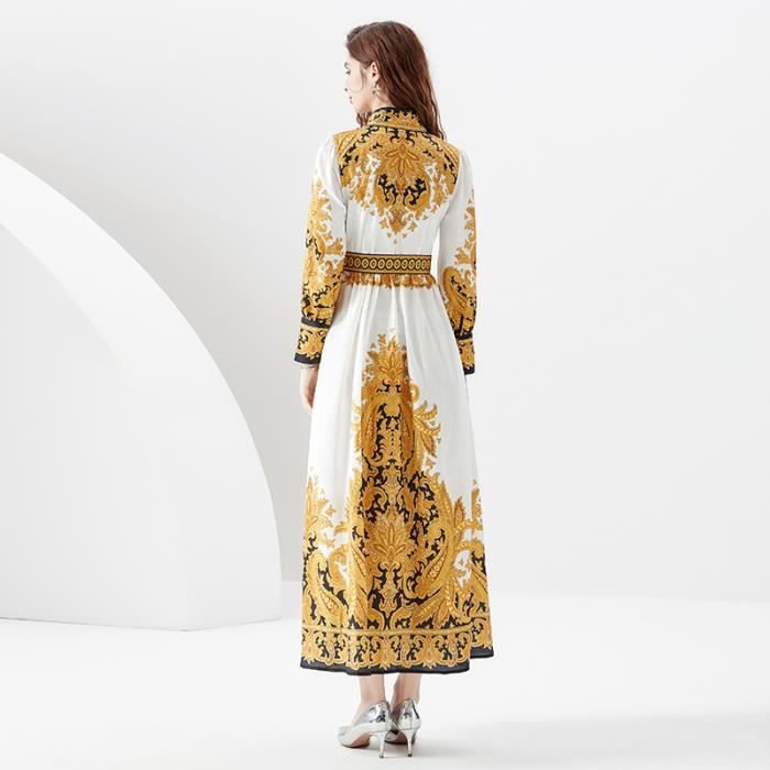 Robe,Robe maxi vintage à imprimé floral pour femmes,col montant ...