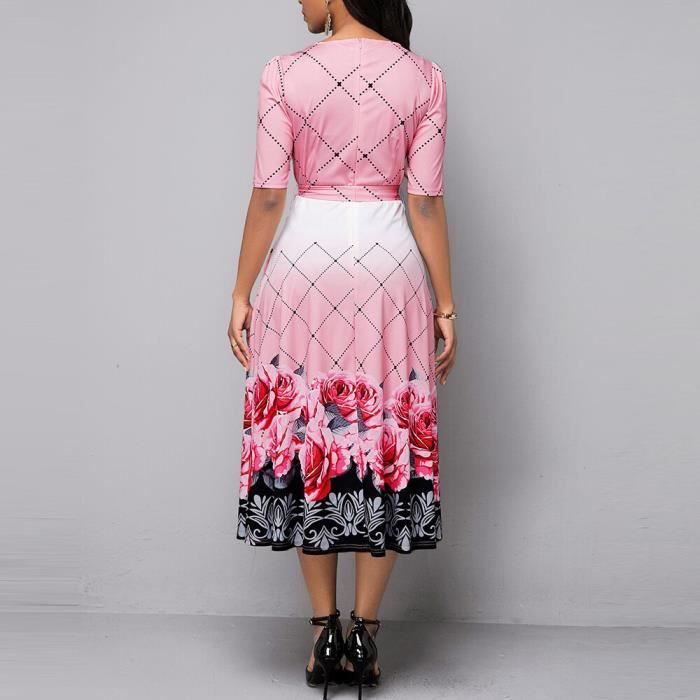 Robe,Robes de soirée à imprimé fleuri pour femmes,robes à lacets roses ...