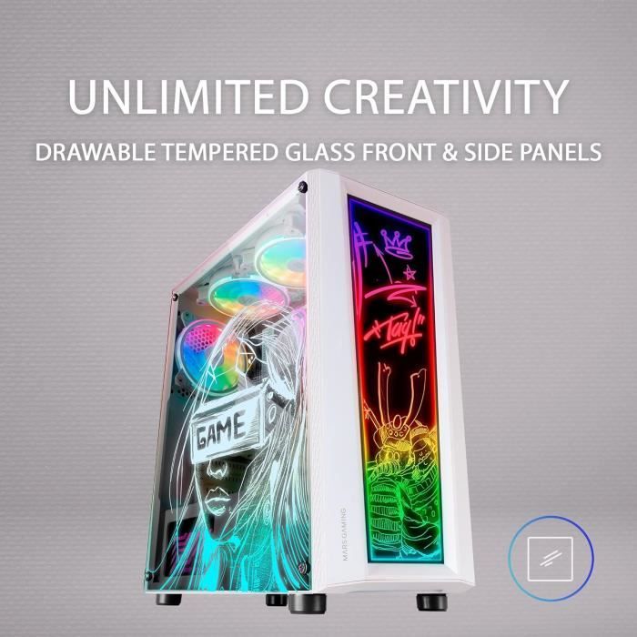 Marsgaming Mc-Art Blanc, Boîtier Pc Gaming Atx, Double Vitrage Trempé ...