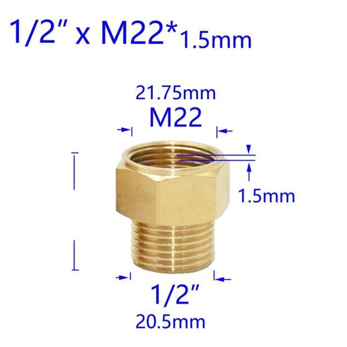 Connecteur de filetage - Laiton - M14 M18 M22 - 3/8" 1/2" - Cylindrique ...