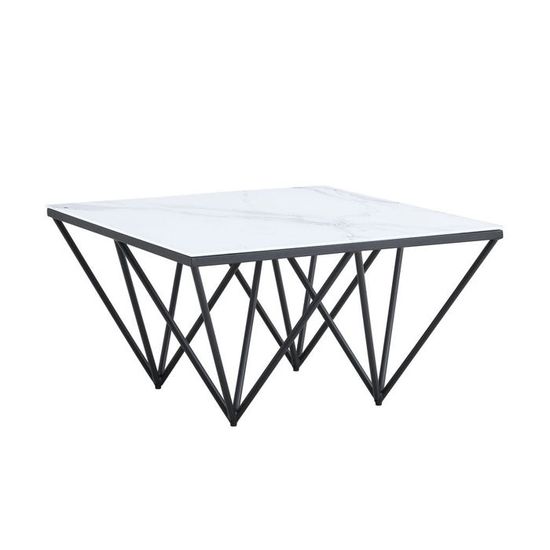 Table Basse carré GIZE pied métal noir et plateau en verre 80x80 cm ...