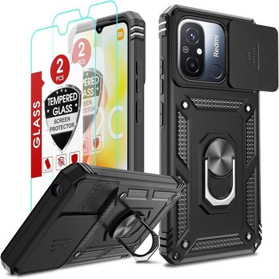 Coque ANTICHOCS - XIAOMI - REDMI 12C - Noir - 2 Vitres en Verre Trempé ...
