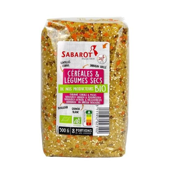 Mélange céréales et légumes secs bio sachet de 500g Sabarot - Cdiscount ...