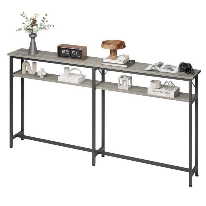 Table console - GRIS - 180 x 23 x 100 cm - 2 étages - Espace de ...