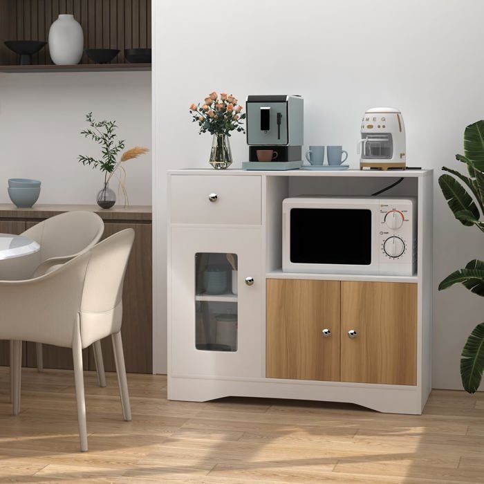 Buffet - de Cuisine Avec Étagère à Micro-ondes - Portes - 1 Tiroir ...