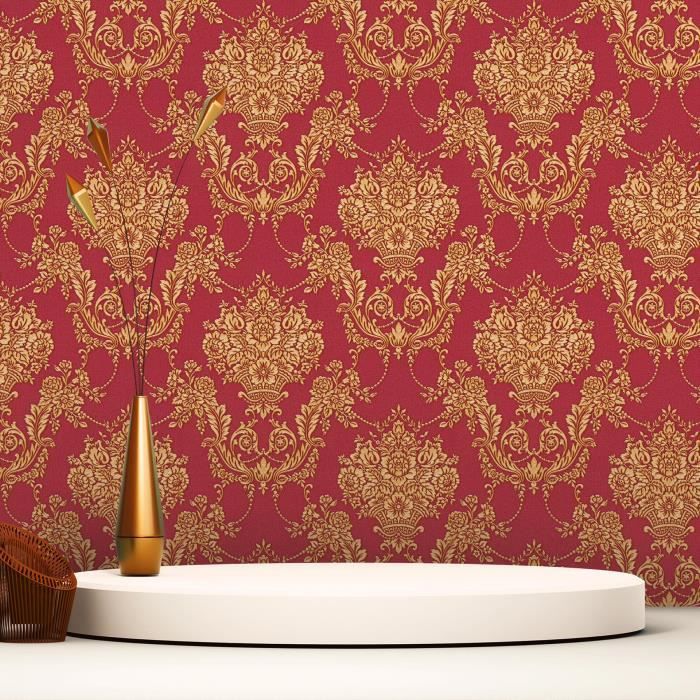 Papier peint baroque Raffaele M1-No.2505 | Papier peint intissé | Rouge ...