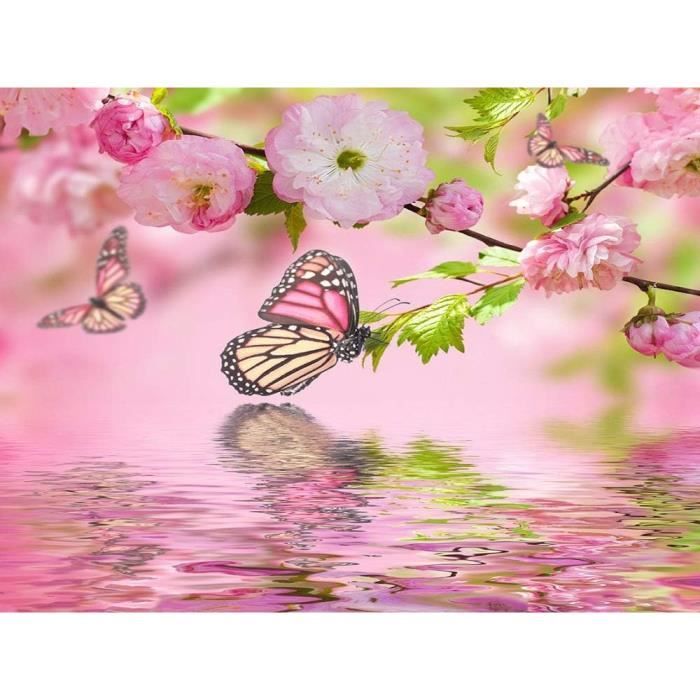 Diamond Painting Rose Fleurs Et Papillons 5D Diamant Diy Peinture ...