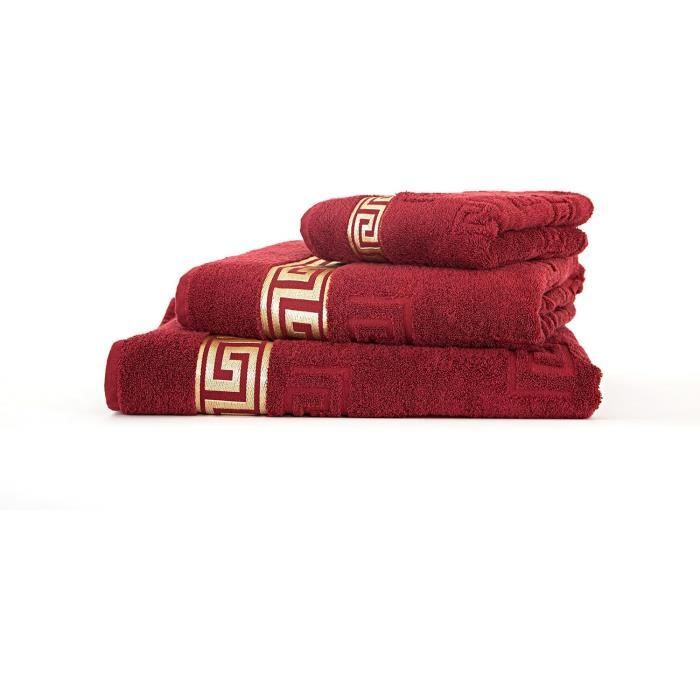 Serviettes d'Invité Luxus Medusa - Rouge - Lot de 4 - Éponge en Coton ...