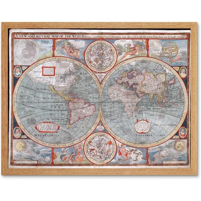 Speed 1626 Pictorial Map World Hemispheres Art Print Framed Poster Wall ...