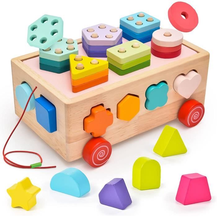 Montessori Jeux en Bois 1 2 3 4 Ans Cube De Tri De Formes Couleur Bloc ...