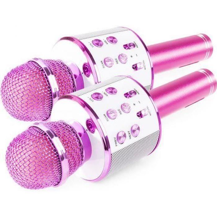 MAX KM01 - Kit deux Microphones Karaoké micro sans fil Bluetooth – Rose ...