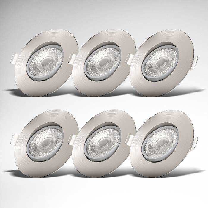 Lot De 6 Spots Ultra Plats à Encastrer Orientables Et Dimmables Nickel