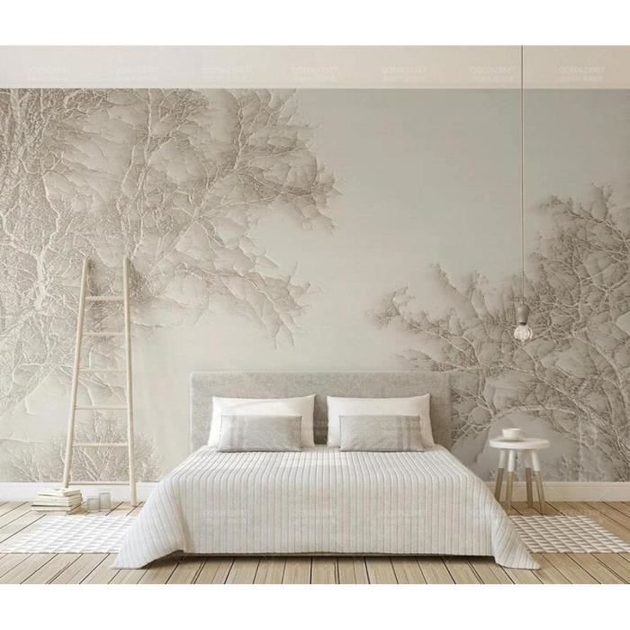 Papier Peint Panoramique Branches En Relief Beige Papier Peint 3D ...