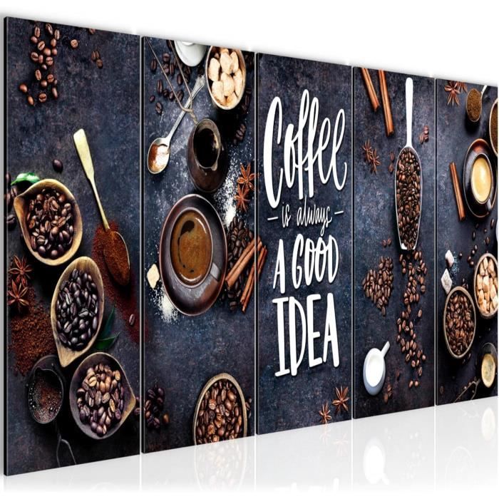 Tableau Mural Xxl Cuisine Café 200 X 80 Cm Marron Bleu 5 Parties ...