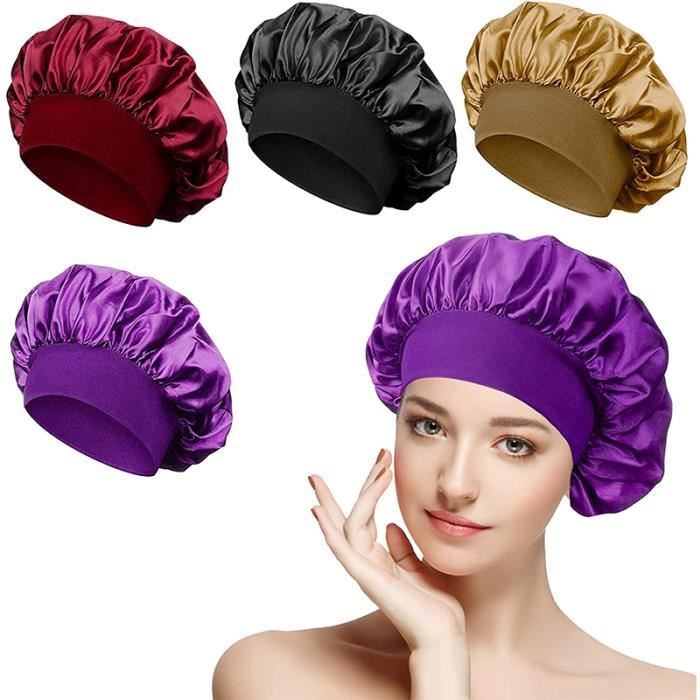 4 Pièces Bonnet de nuit en satin,iToobe bonnet de nuit élastique pour ...